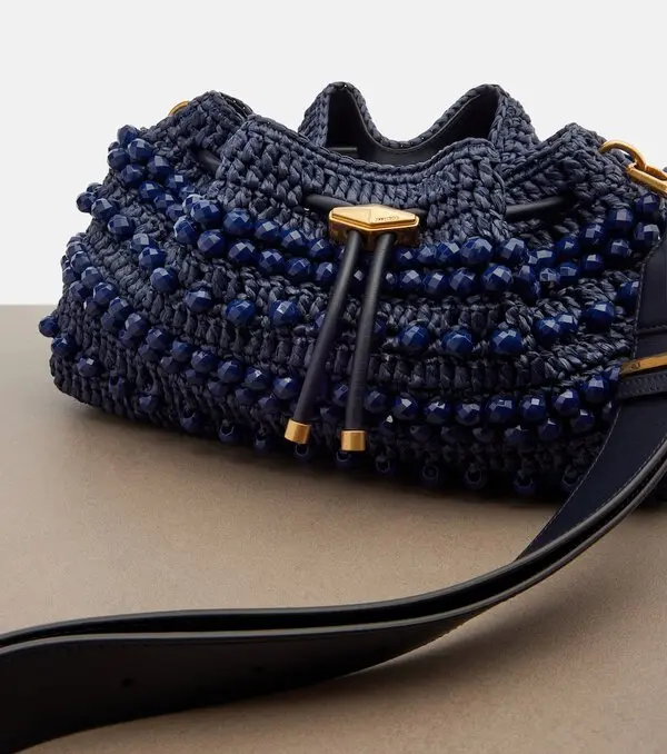 JIMMY CHOO Cinch Medium Beaded Raffia Tote