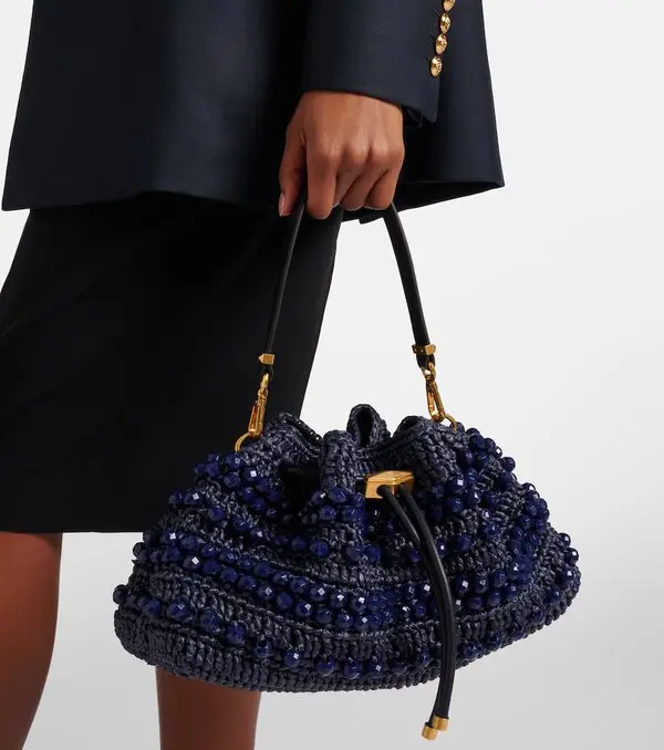 JIMMY CHOO Cinch Medium Beaded Raffia Tote