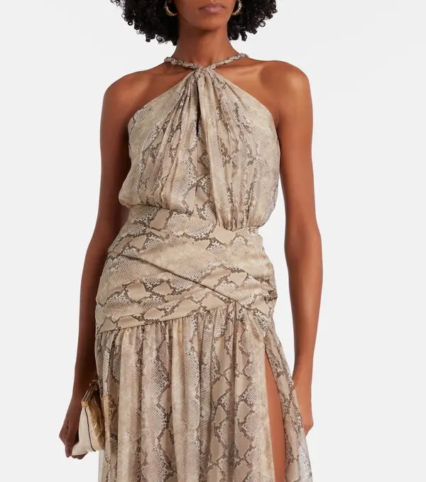 Elie Saab Snake-print Silk Chiffon Halterneck Maxi Dress
