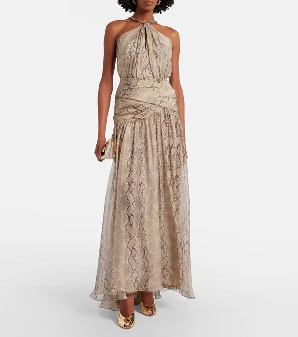 Elie Saab Snake-print Silk Chiffon Halterneck Maxi Dress