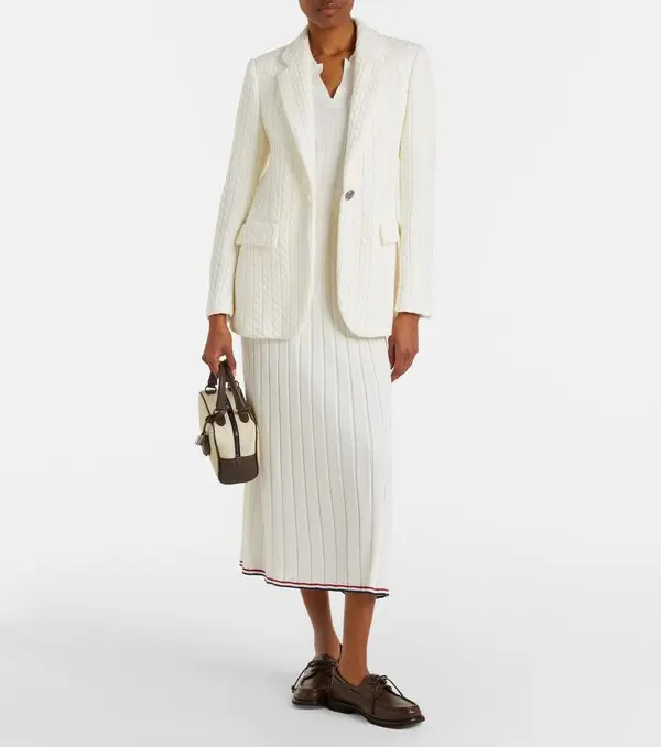 Brunello Cucinelli Cable-knit Cotton Blazer - White