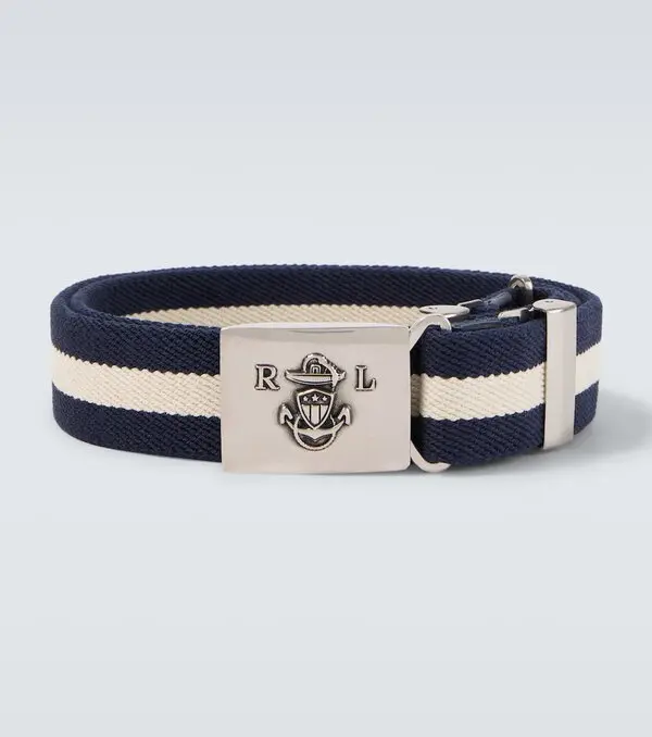 Ralph Lauren Purple Label Striped Leather-trimmed Belt - Blue