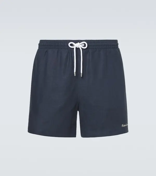 Ralph Lauren Purple Label Amalfi Linen Swim Trunks - Blue
