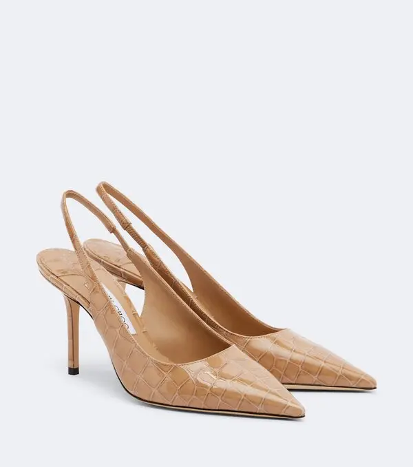 JIMMY CHOO Love Croc-effect Leather Slingback Pumps - Beige