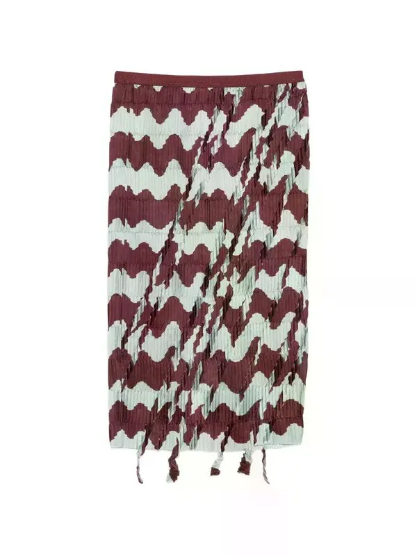 JNBY Striped Pleated Skirt With Fringed Detail - Red