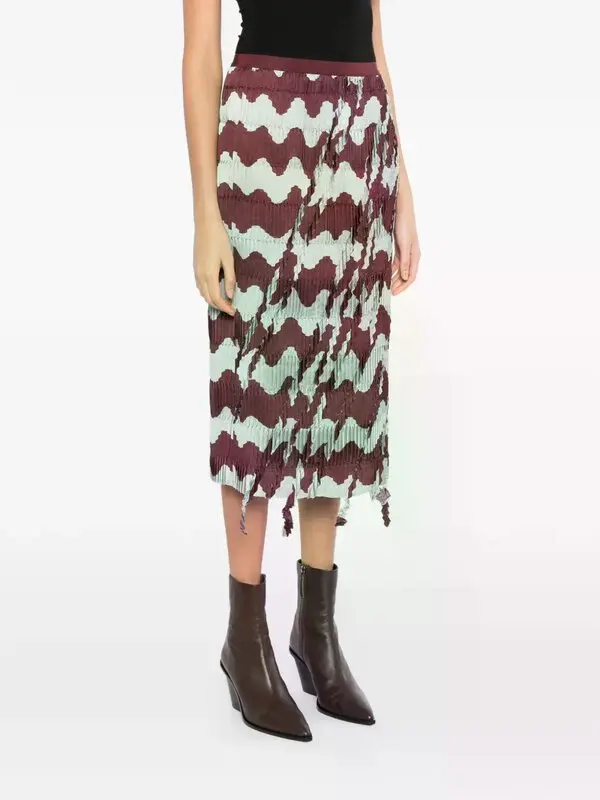 JNBY Striped Pleated Skirt With Fringed Detail - Red