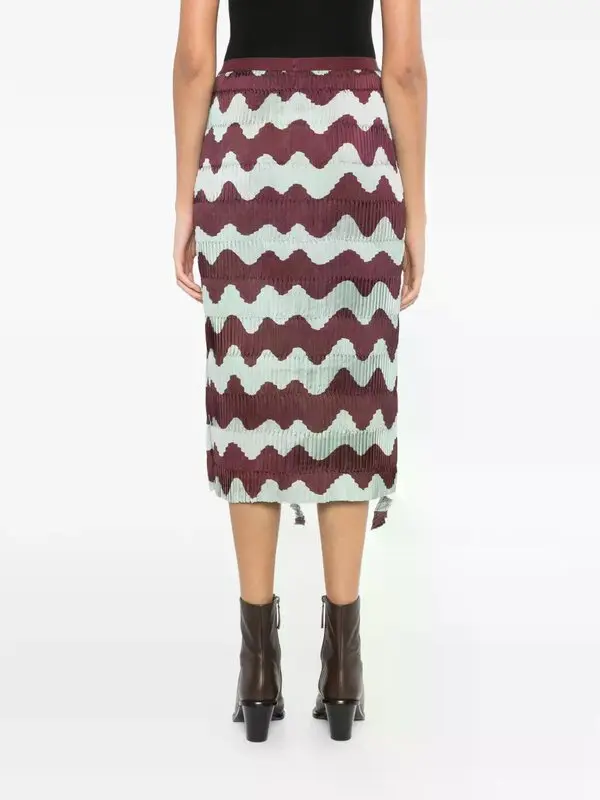 JNBY Striped Pleated Skirt With Fringed Detail - Red