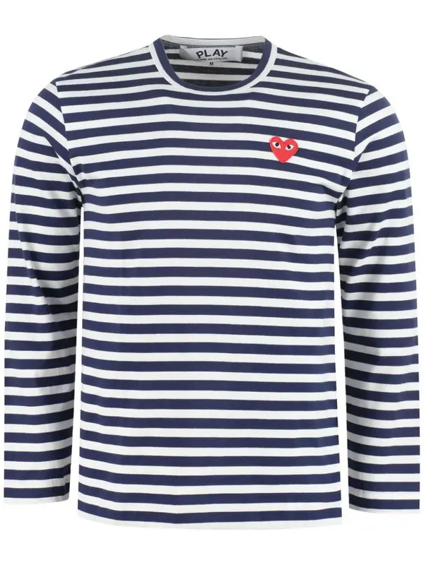 Play Comme Des Garcon Striped Cotton T-shirt - Blue