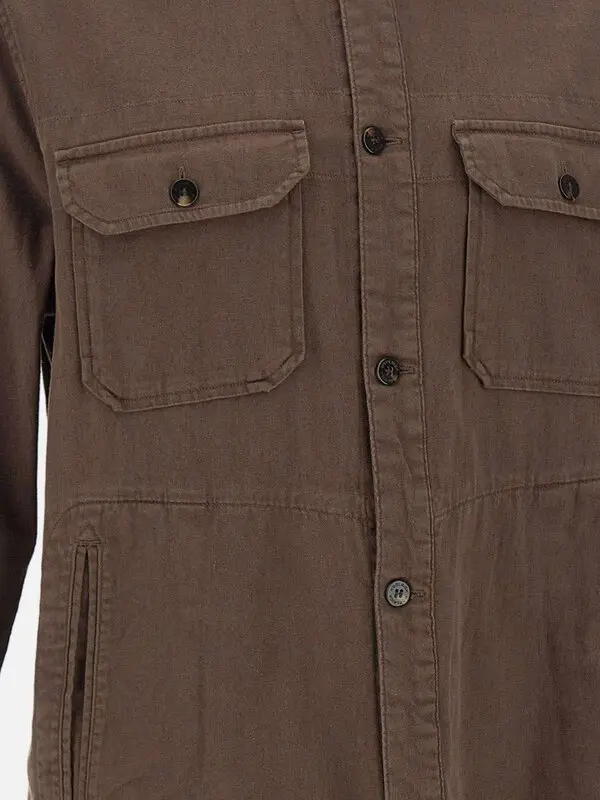 Woolrich Safari Shirt With Classic Collar And Long Sleeves - Brown