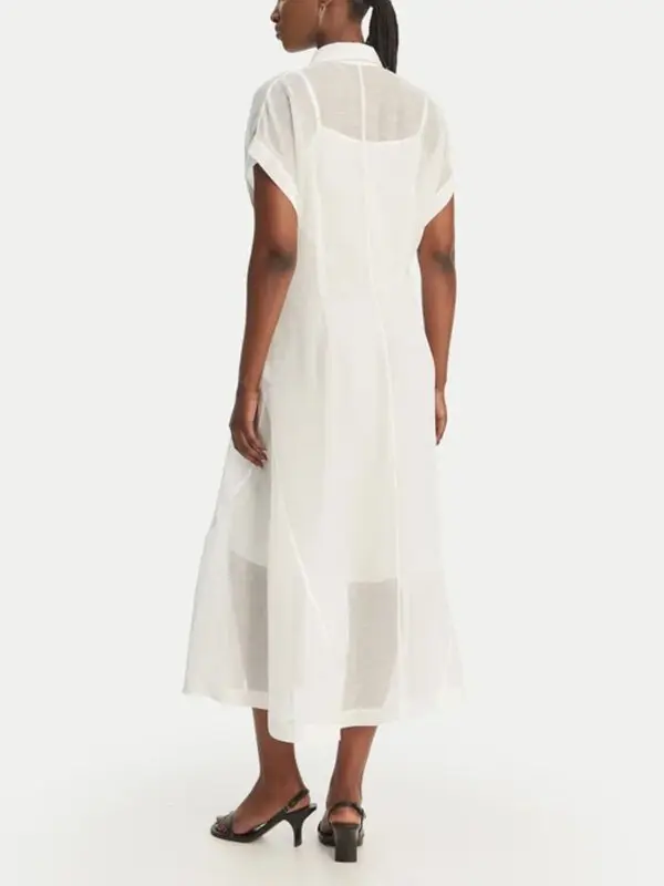BOSS Viscose And Linen Shirt Dress - White