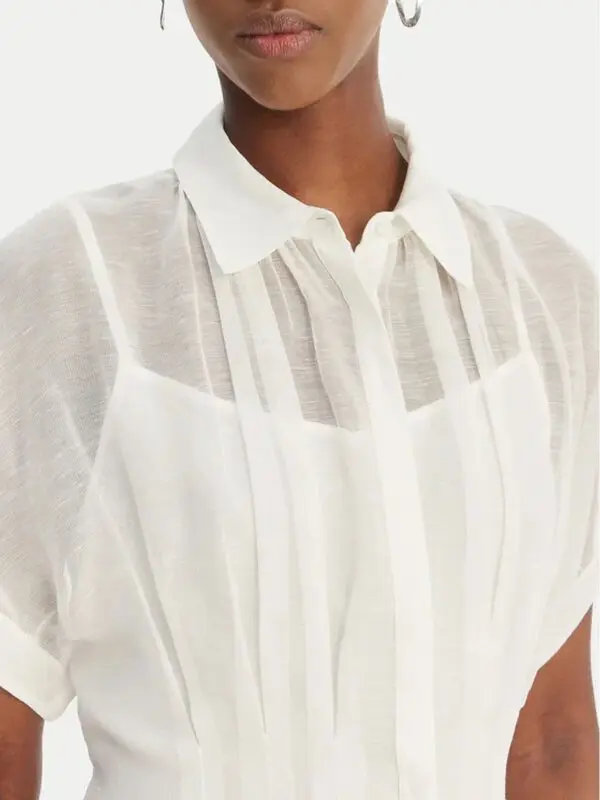 BOSS Viscose And Linen Shirt Dress - White