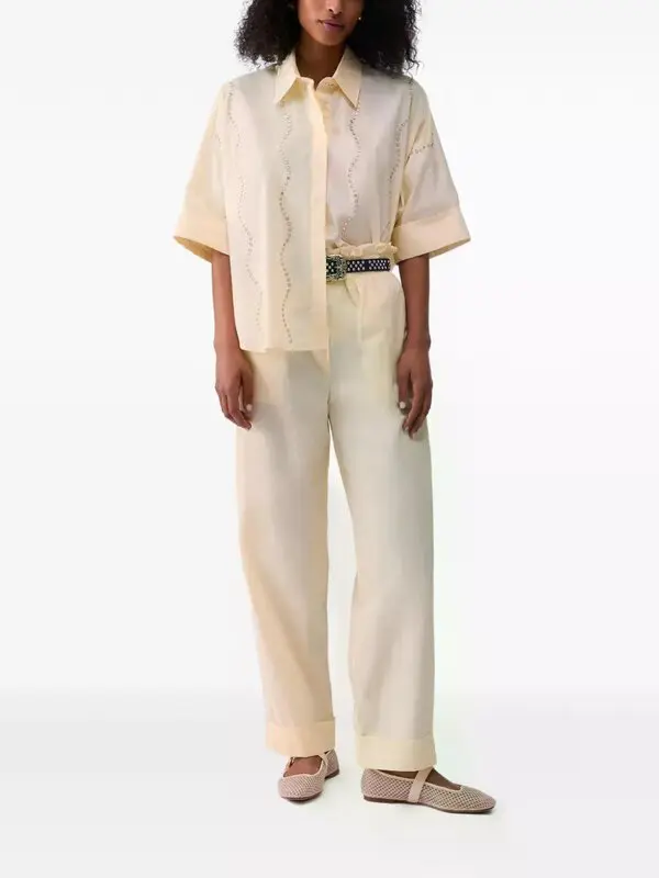 Liu Jo High-rise Cotton Trousers With Belt - Yellow