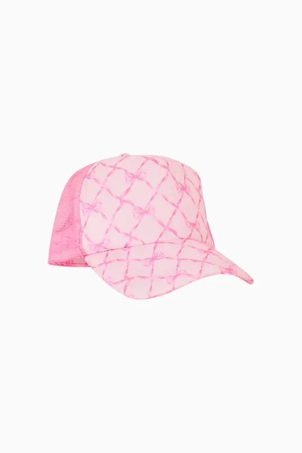 LoveShackFancy Sweetheart Joni Trucker Hat - Pink Peppermint
