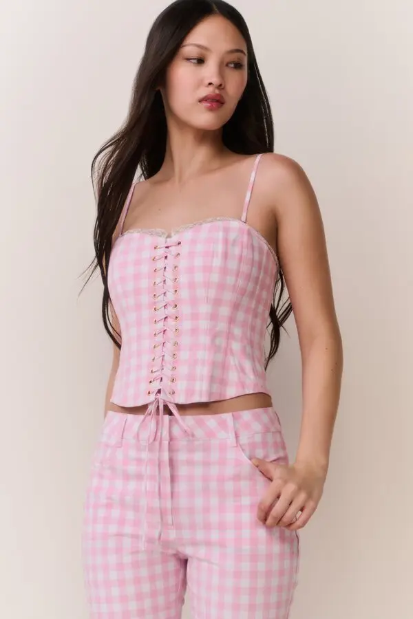 LoveShackFancy Bensen Cotton Gingham Bustier - Cheerful Pink