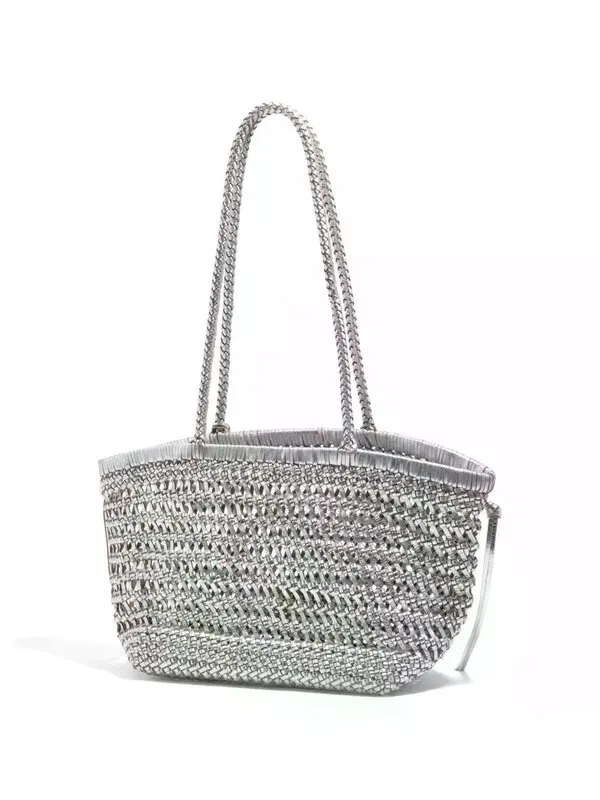 Bimba Y Lola Woven Tote Bag With Braided Handles - Silver