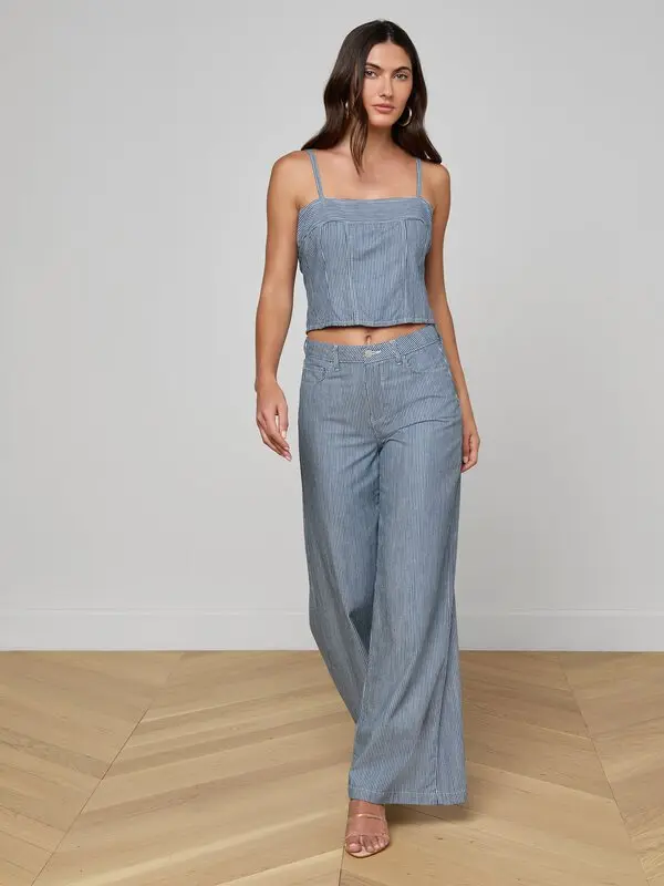 L'Agence Amara Wide-leg Pants - Azure Blue Stripe