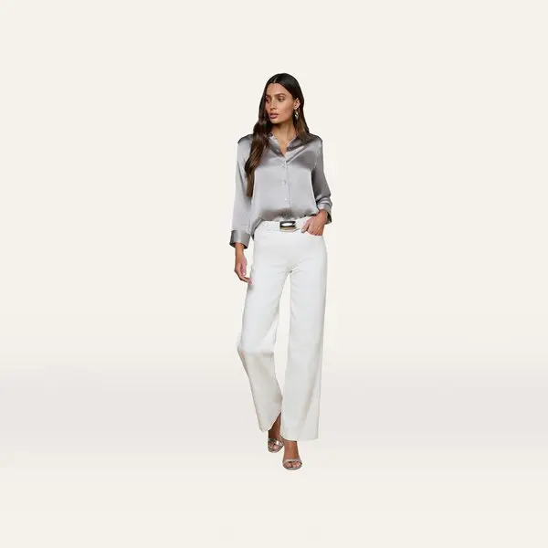 L'Agence Dani Silk Blouse Top - Light Pewter