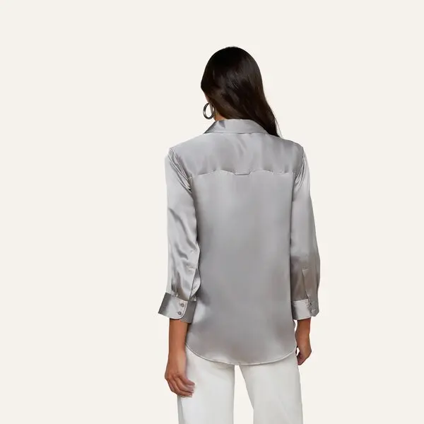 L'Agence Dani Silk Blouse Top - Light Pewter