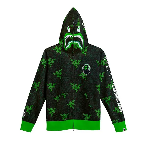 A BATHING APE X Razer Neon Camo Shark Zip-up Hoodie - Black