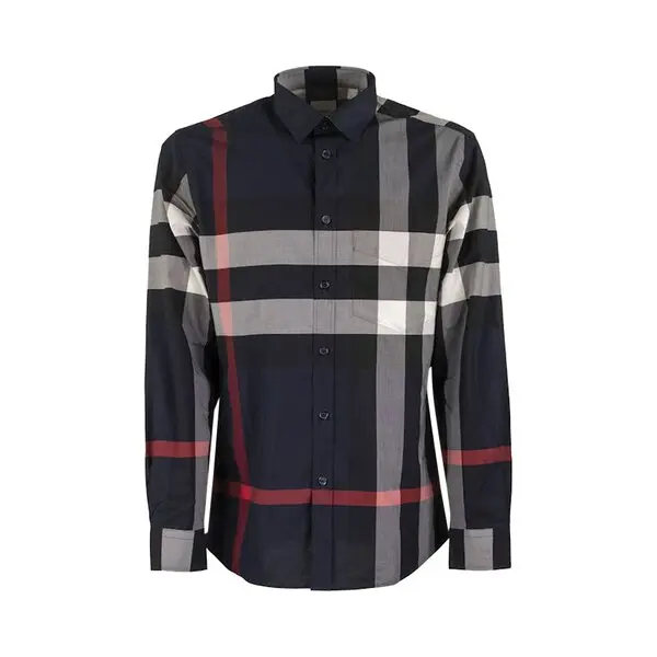 Burberry Check Stretch Cotton Poplin Shirt - Blue