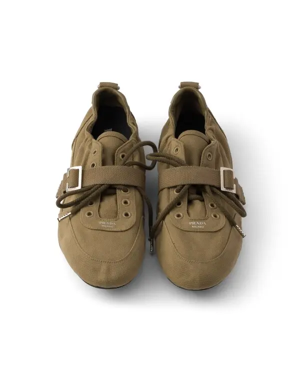 Prada Collapse Canvas Sneakers With Buckled Strap