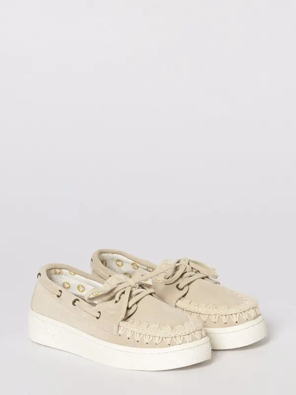 Mou Suede Low Top Sneakers With Crochet Detailing - Beige