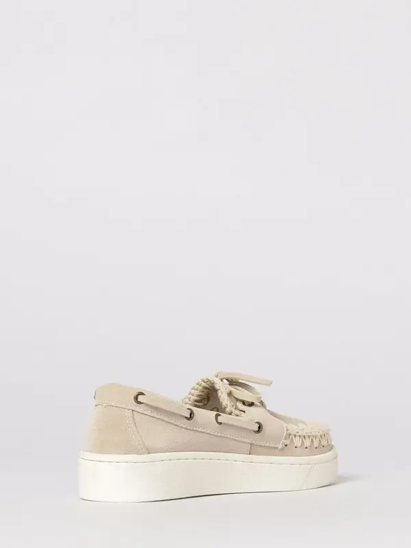 Mou Suede Low Top Sneakers With Crochet Detailing - Beige