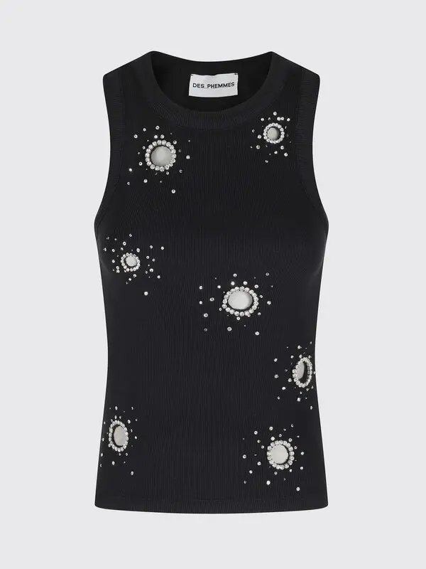 DES_PHEMMES Embellished Jersey Top - Black