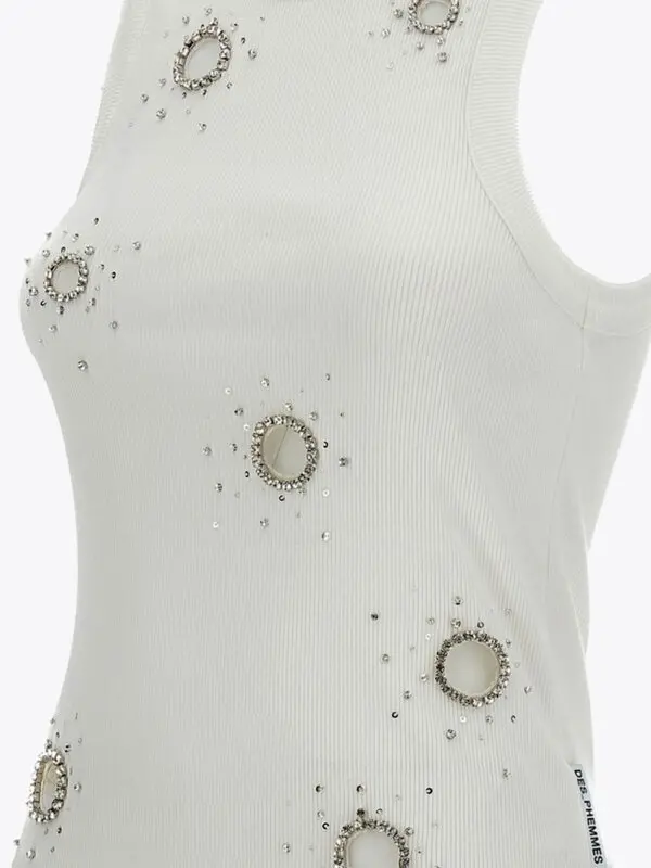 DES_PHEMMES Embellished Jersey Top - White