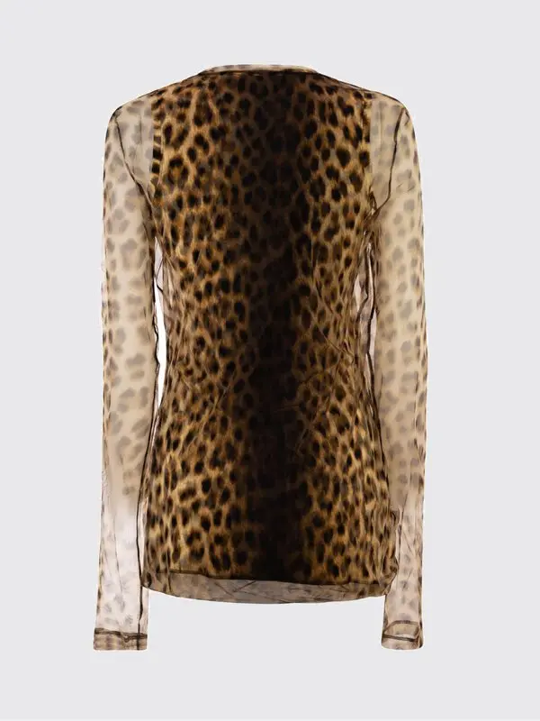 Sportmax Animal Print Jersey And Tulle Long Sleeve Top