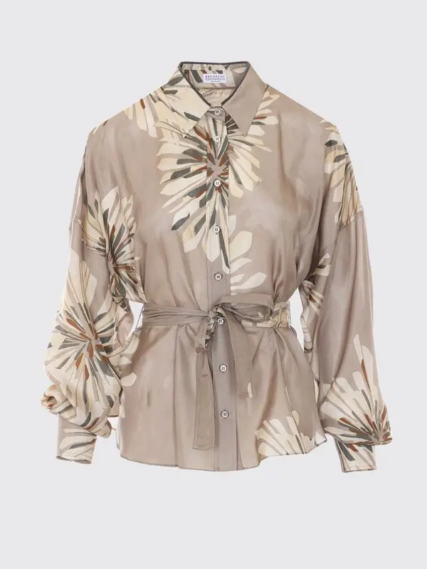 Brunello Cucinelli Floral Print Silk Shirt With Tie Detail