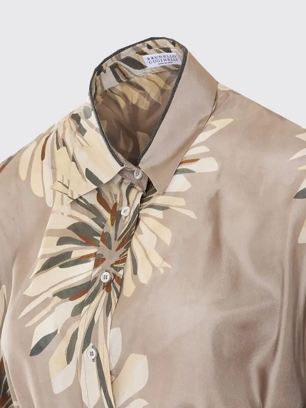 Brunello Cucinelli Floral Print Silk Shirt With Tie Detail