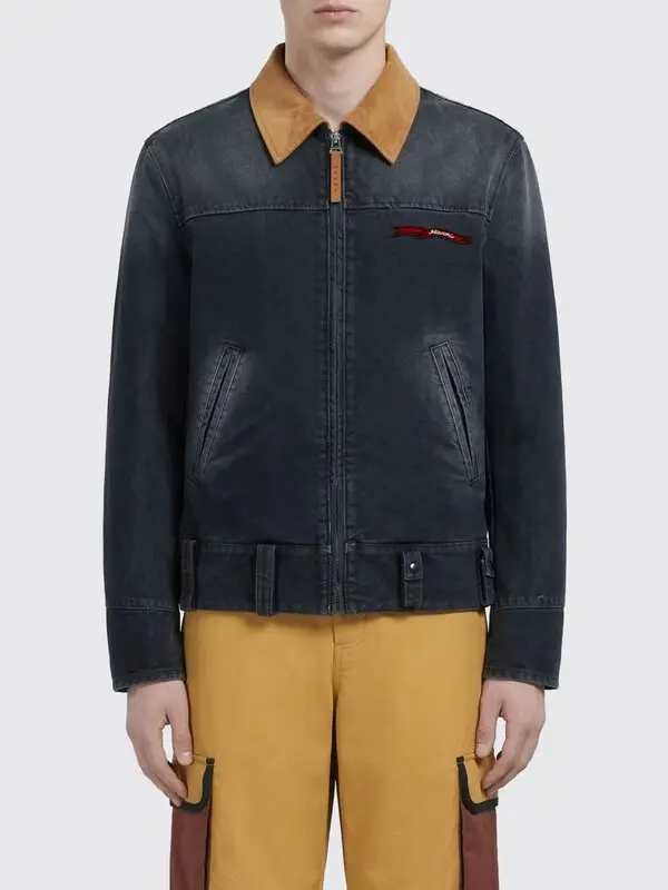 Marni Denim Jacket With Suede Collar - Black