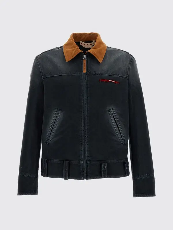 Marni Denim Jacket With Suede Collar - Black