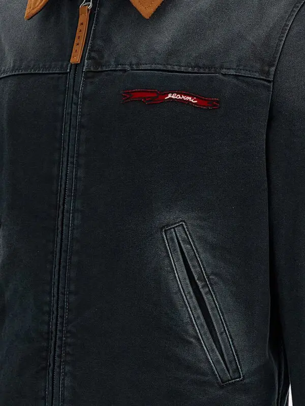 Marni Denim Jacket With Suede Collar - Black