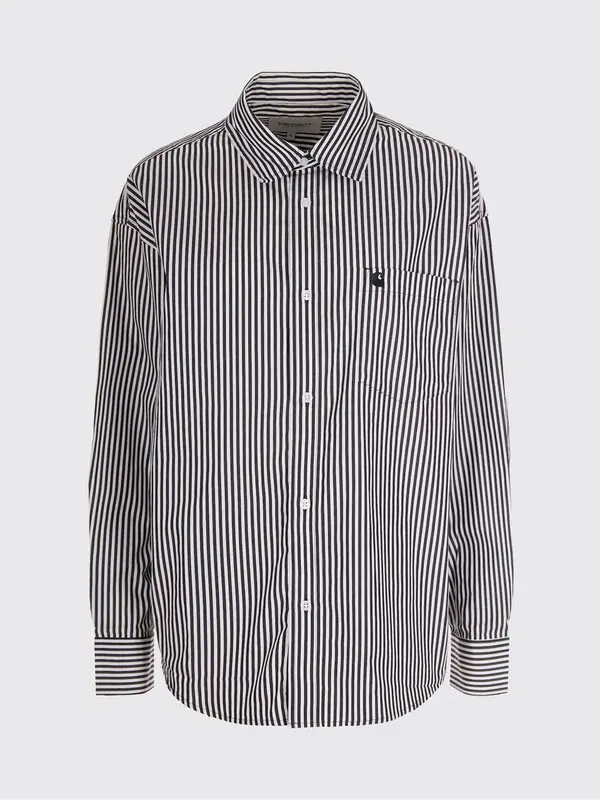 Carhartt Work In Progress Cotton Button-up Shirt With Embroidered Logo Pocket - Striped
