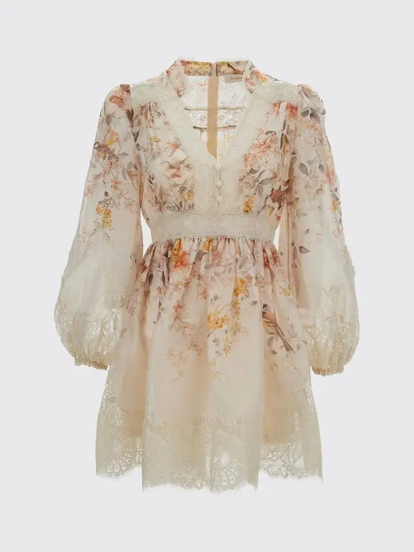 Zimmermann Floral Print Linen And Silk Mini Dress