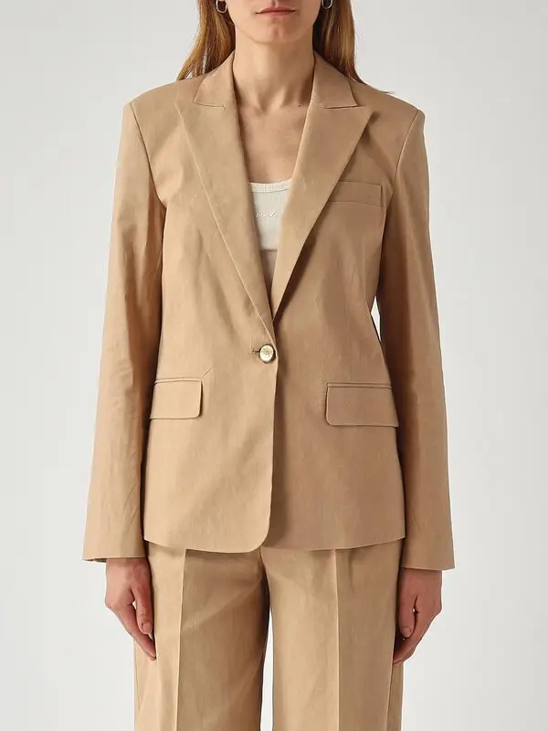 Pinko Single-breasted Linen Blend Blazer - Beige