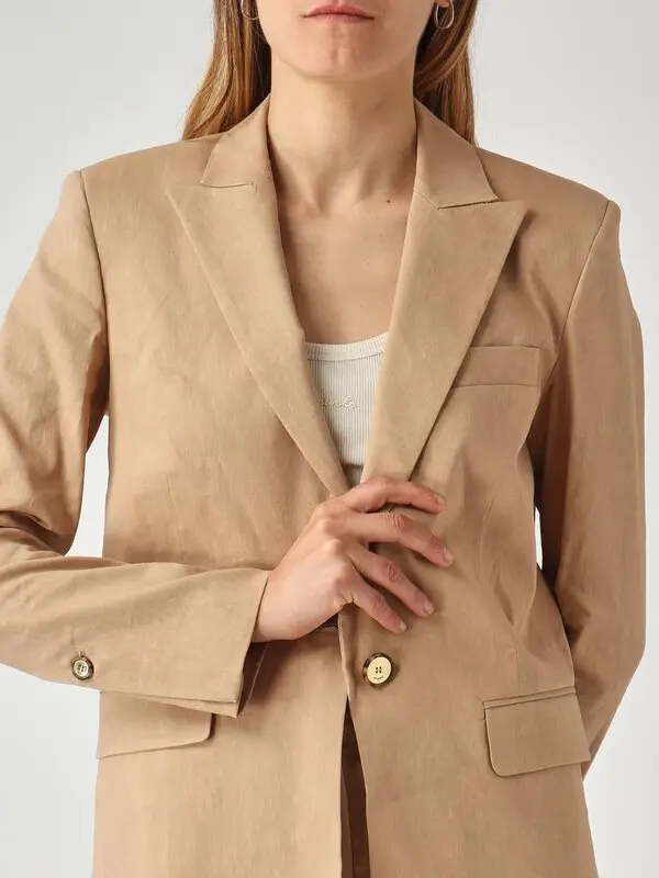 Pinko Single-breasted Linen Blend Blazer - Beige