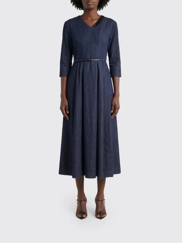 Max Mara Embellished Cotton Blend Dress - Blue