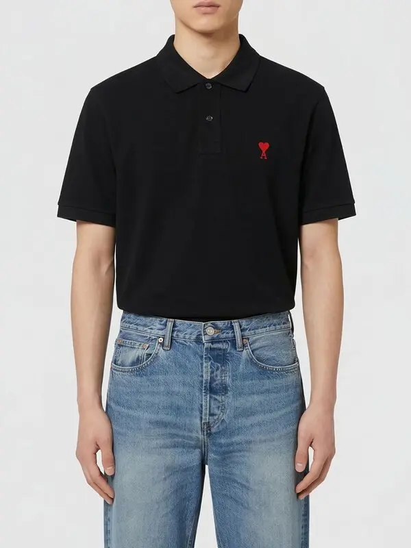 AMI Paris Logo Cotton Polo Shirt - Black
