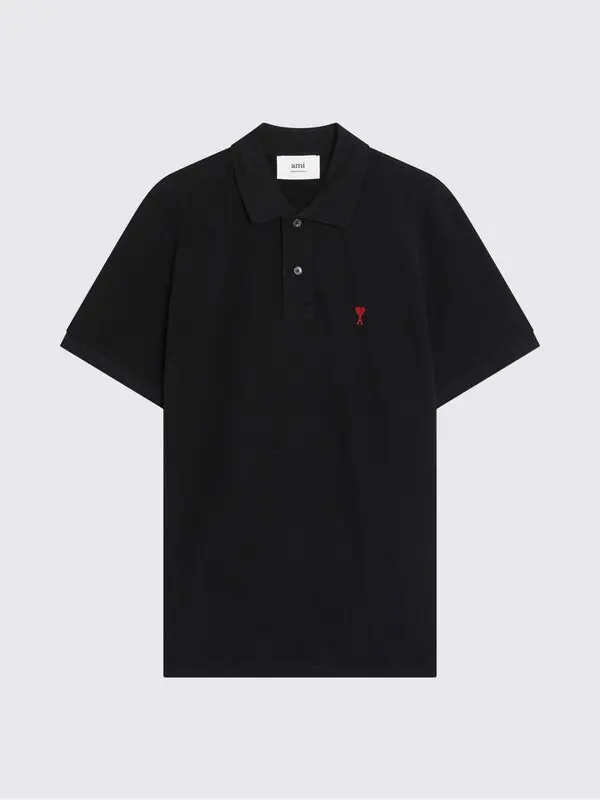 AMI Paris Logo Cotton Polo Shirt - Black