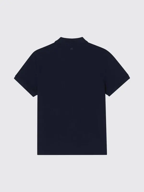 AMI Paris Short-sleeved Polo Shirt In Organic Cotton With Embroidered Logo - Blue