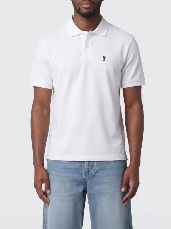 AMI Paris Logo Cotton Polo Shirt - White