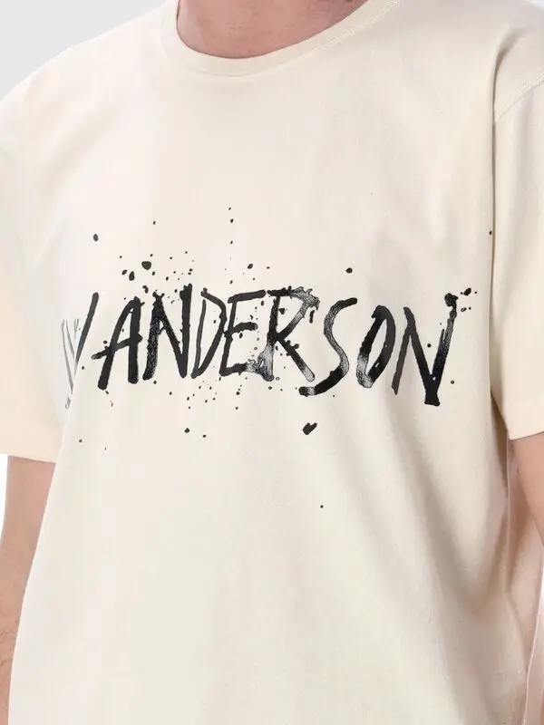 JW Anderson Crewneck Cotton T-shirt With Printed Logo And Dropped Shoulders - Beige