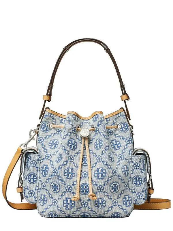 Tory Burch T Monogram Jacquard Denim Bucket Bag - Blue