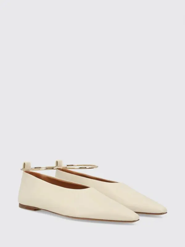 JIL SANDER Leather Ballerinas With Metal Ring Detail - Beige