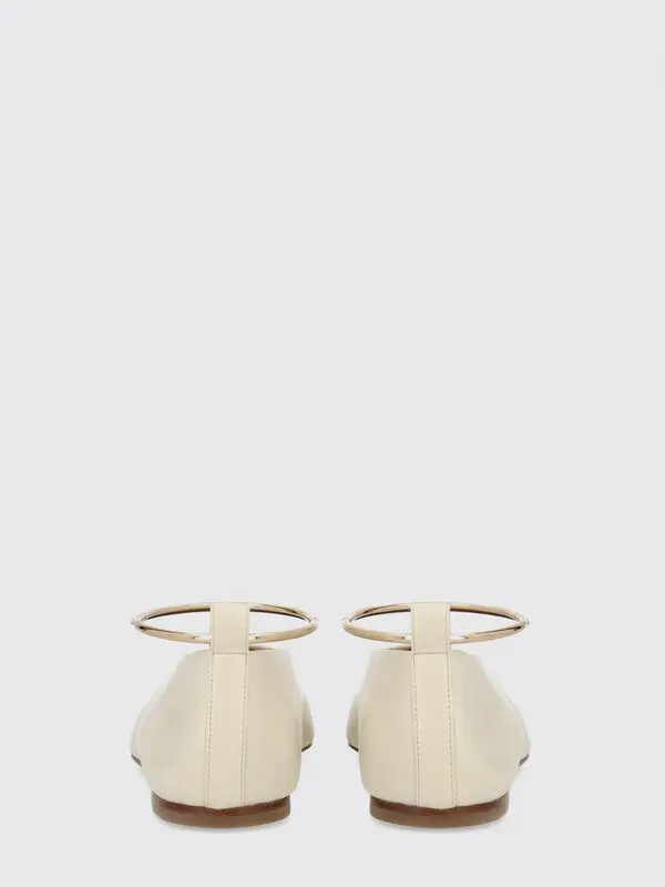 JIL SANDER Leather Ballerinas With Metal Ring Detail - Beige