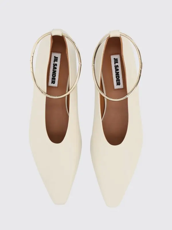JIL SANDER Leather Ballerinas With Metal Ring Detail - Beige