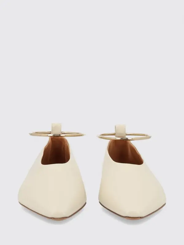 JIL SANDER Leather Ballerinas With Metal Ring Detail - Beige